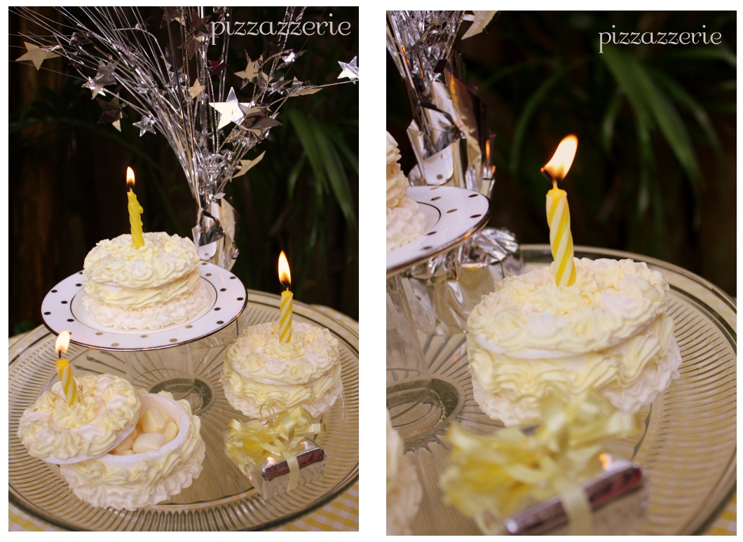 Happy Birthday Luncheon Table: Mini Cake Favors | Pizzazzerie